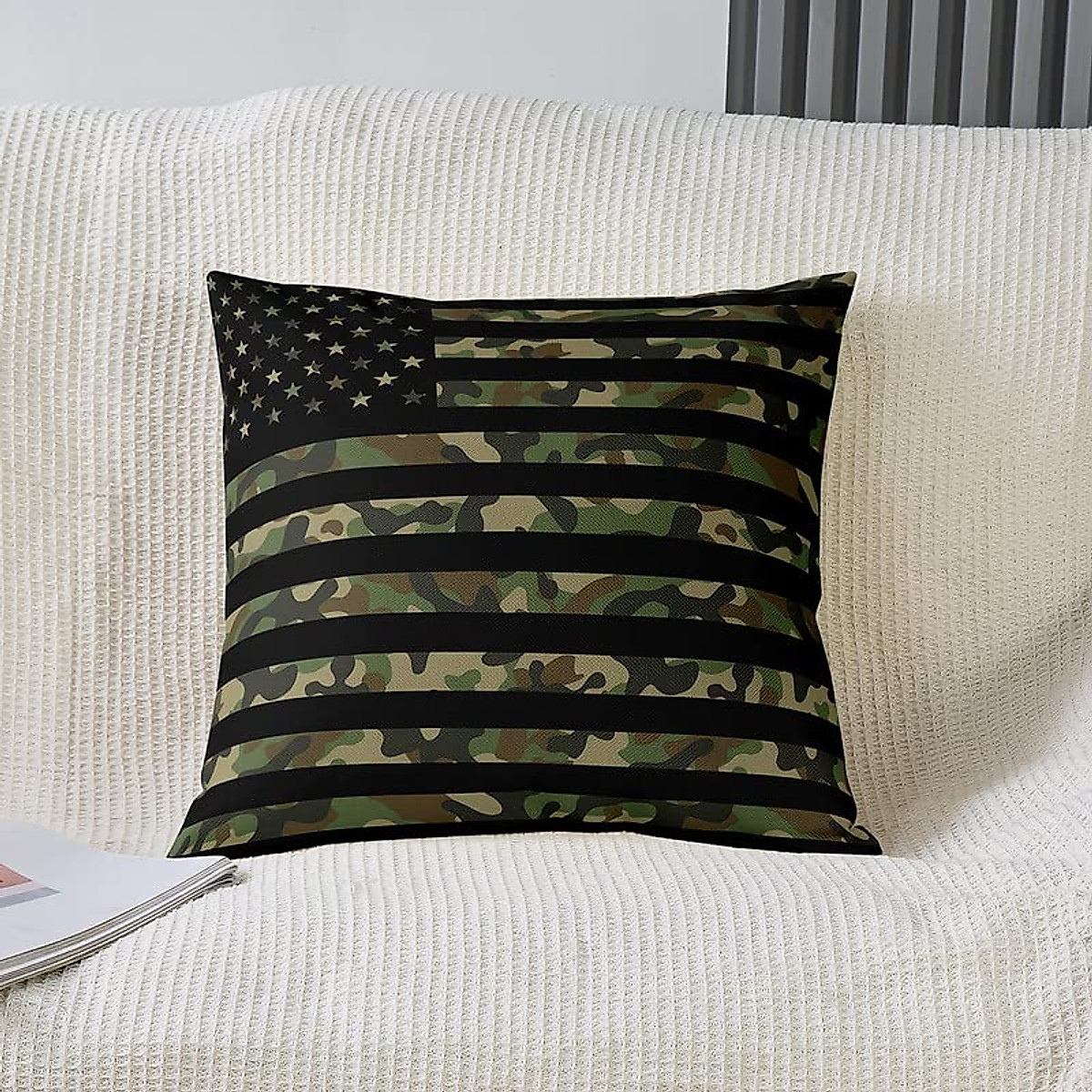American Flag Throw Pillow Covers Soft Square 24"x24"Camouflage Cushion Case Home Decor Set of 2 Camo Military Style Green Black Pillow Cases Pillowcases for Couch Sofa Living Room Bedroom Bed Chair