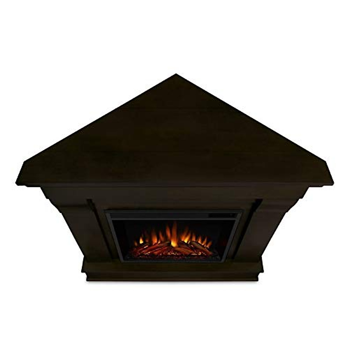 BOWERY HILL Contemporary Corner Electric Fireplace Mantel Heater with Remote Control, Adjustable Led Flame 1500W in Dark Walnut