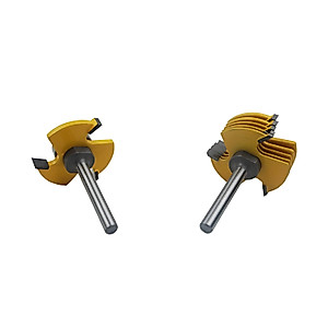 LoveDeal 1/4 Inch Shank Slot Cutter Router Bit Set, 3 Teeth T Shape Molding Wood Milling Cutter, Adjustable 3 Wings Carbide Woodworking Tool - with 6 Pcs Slotting Cutter Blades, for Cabinet(6 Sizes)