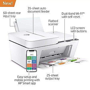 HP DeskJet Plus 4158 All-in-One Wireless Printer, Scan, Copy, Instant Ink Ready, 7FS76A (Renewed)