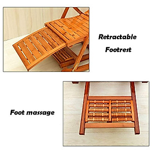 BROHN Lounge Chair, Lounge Chairs,Bamboo Rocking Chair Adjustable Folding Recliner Summer Outdoor Sun Loungers Armchair Balcony Old Man Siesta Chair with Headrest and Foot Massage