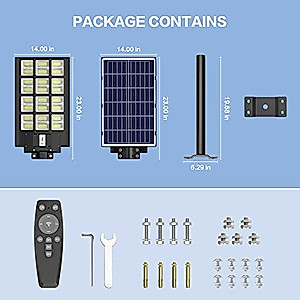 VOOJOY 1600W Solar Street Lights Outdoor 120000 Lumens Dusk to Dawn Motion Sensor Solar Light Solar Flood Lights with Remote Control Arm Bracket for Garden,Yard, Path