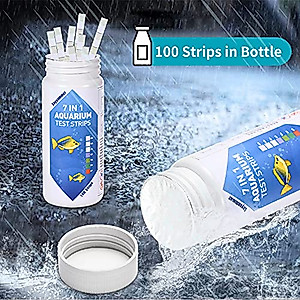 7-Way Aquarium Test Strips, 100 Strips Aquarium Testing Kit for Freshwater Saltwater, Fish Tank Pond Test Strips Testing pH, Alkalinity, Nitrite, Nitrate, Chlorine, Carbonate, Hardness