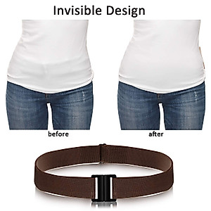 4 Pieces Women Elastic Stretch Belt Invisible No Show Waist Belt with Flat Buckle (Black Blue Khaki Coffee)