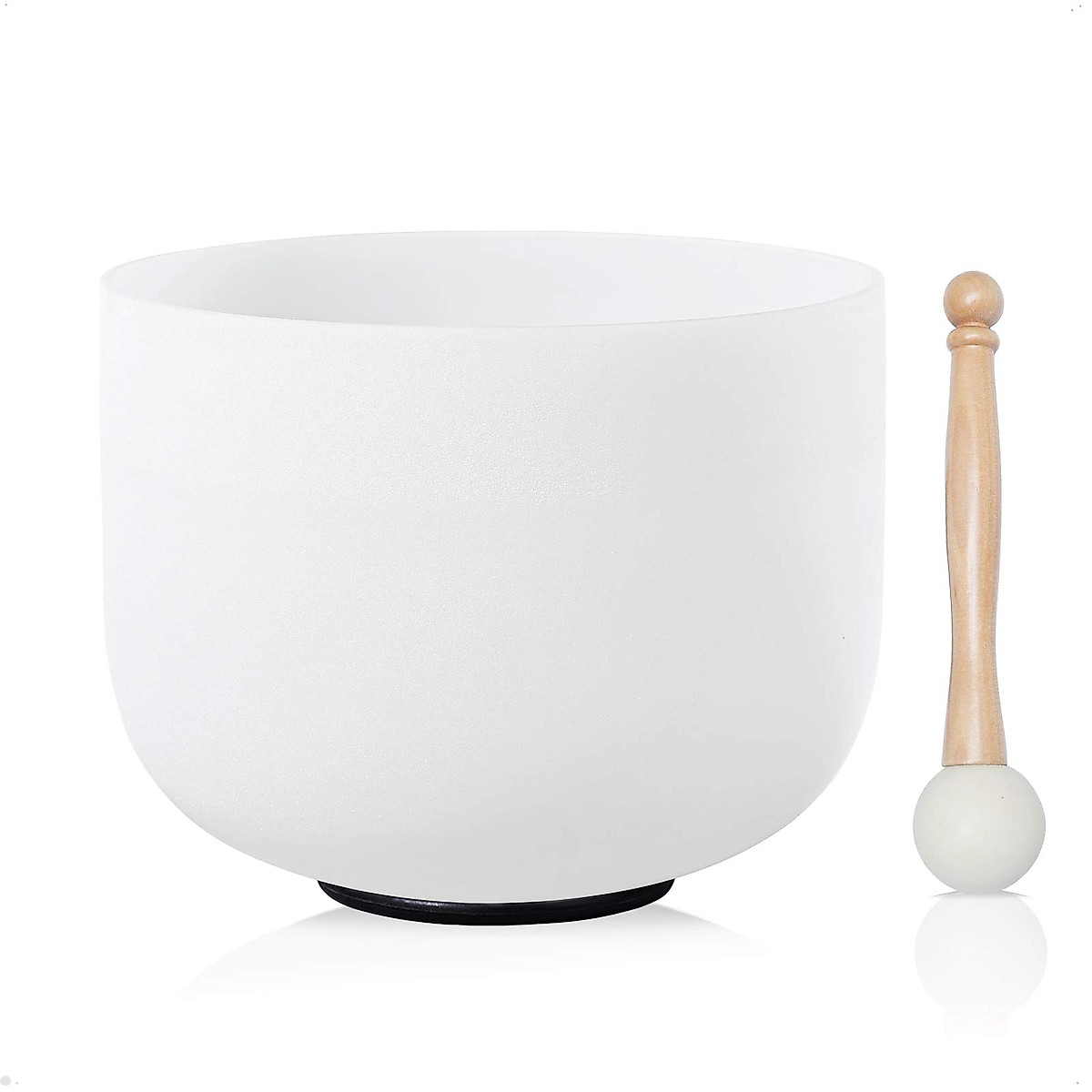Lycrystal 11 Inch C Note Root Chakra Frosted Quartz Crystal Singing Bowl mallet & O-ring For Meditation and Sound Therapy.