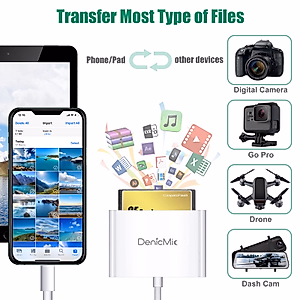 DenicMic SD CF Card Reader Compatible with iPhone/iPad SD CF TF Memory Card Reader Adapter Digital Trail Game Camera Accessories No Need App