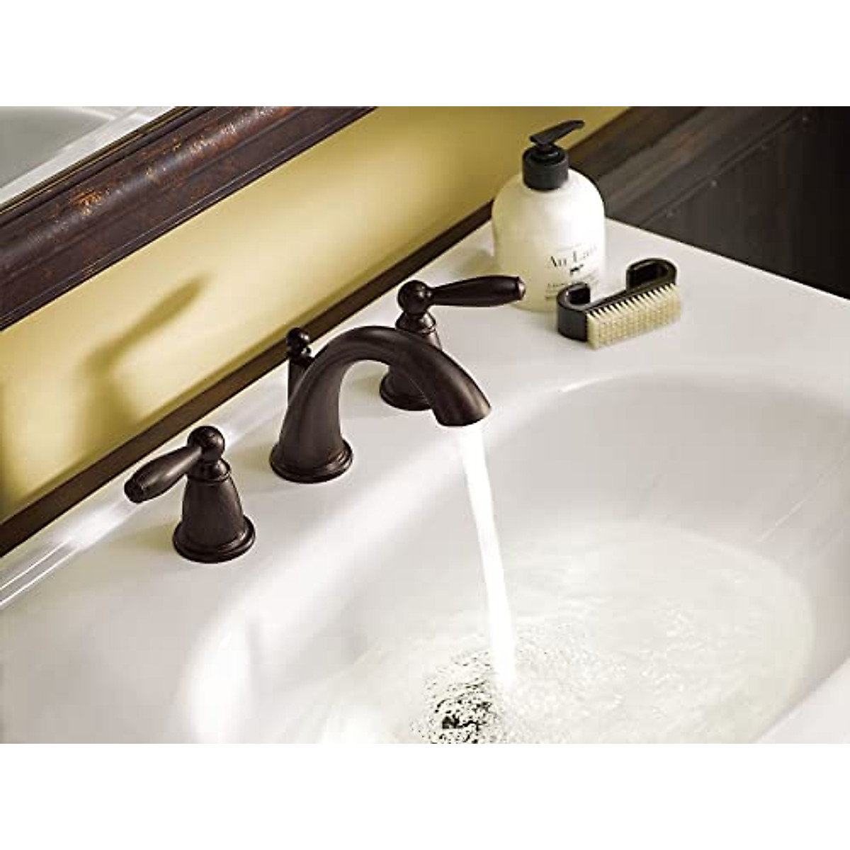 Moen Brantford Oil-Rubbed Bronze Two-Handle Widespread Bathroom Faucet Trim Kit Bathroom Faucets for Sink 3-hole Deck Mounted Setup, (Valve Required), T6620ORB
