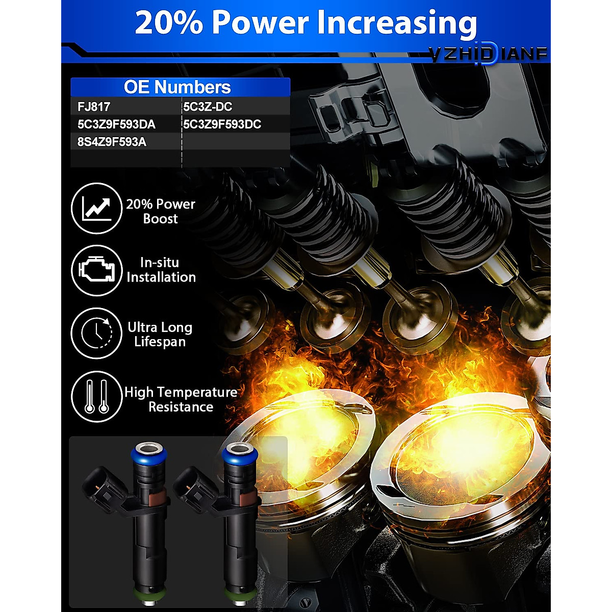 YZHIDIANF FJ817 Fuel Injectors Fits For:-Ford 2005 2006 2007 F150 F250 F350 Expedition Super Duty 5.4, For:-Lincoln Mark LT Navigator 5.4L, 5C3Z9F593DA 8S4Z9F593A 5C3Z-DC ​(8 Pcs)