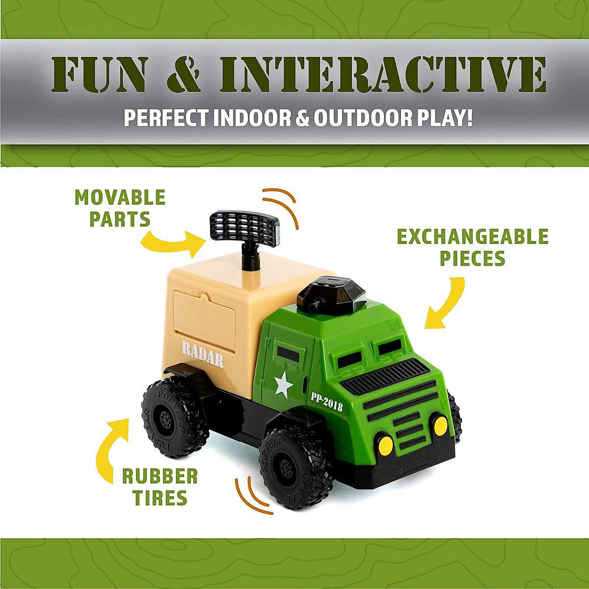 POPULAR PLAYTHINGS Magnetic Build A Truck Special Forces Toy Play Set, 5 Piece Mix and Match Vehicles, Racecar Party Favors and Cars Goodie Bag Fillers