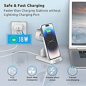 Bauhoo Charger Station for Apple Multiple Devices, 3 in 1 Fast Wireless Charging Dock Stand Watch 8 7 6 SE 5 4 2 iPhone 14 13 12 11 Pro X Max XS XR Plus 6s AirPods with Adapter, White (Z12)