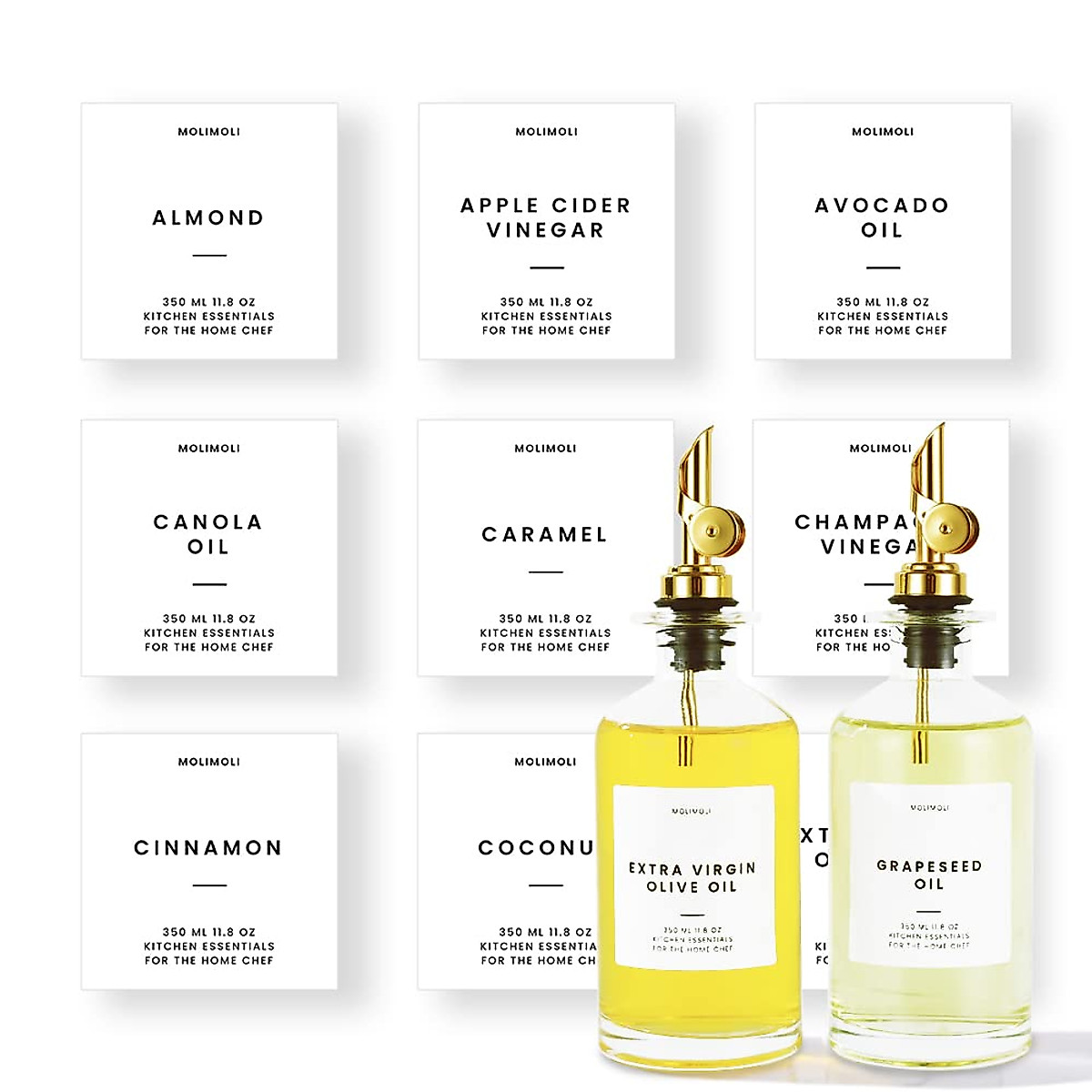 MoliMoli Minimalist Labels, Pantry Labels, Kitchen Labels, Organization Labels Set Including Oil Labels for Bottles, Cooking Sauce and Wine Labels, and Coffee Syrup Labels for Coffee bar