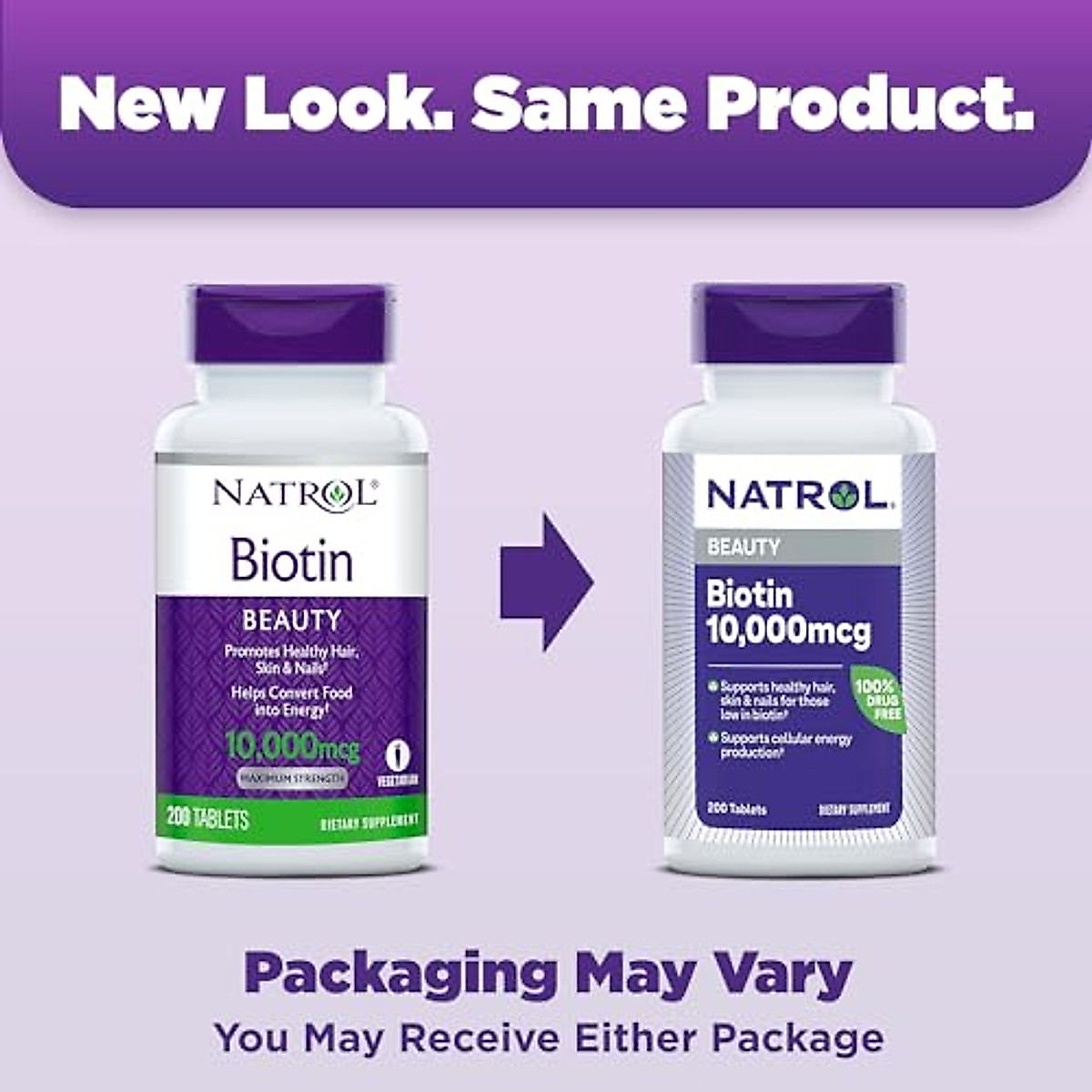 Natrol Beauty Biotin 10000mcg, Dietary Supplement for Healthy Hair, Skin, Nails and Energy Metabolism, 200 Tablets, 200 Day Supply