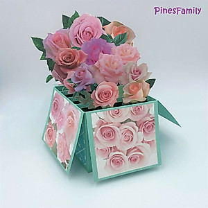 testbrands 3D Pop Up Flower Box Greeting Card | Pink Rose Birthday, Greeting, Graduation, all occasions