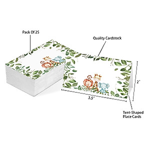 Table Place Card, Jungle Safari Animal Themed Tent Style Cards, Pack of 25 Half-Fold Reception Place Cards, Perfect for Baby Showers, Jungle Safari Birthday Party, Special Events A33