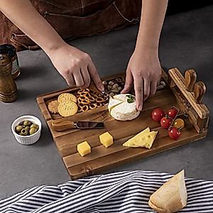 HBlife Cheese Board & Knife Set Acacia Charcuterie Board 11x14 Inch Cheese Platter with 4 Stainless Steel Knife, House Warming Gift & Perfect Choice for Christmas Thanksgiving