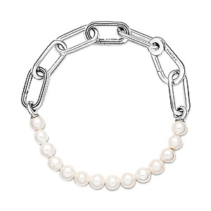 Pandora ME Sterling Silver Link Chain Bracelet With Freshwater Cultured Pearl For Medallion Charms, Size 17.5, No Box