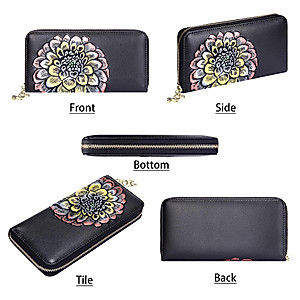 FEITH&FELLY Women RFID Blocking Wallet Embossed Genuine Leather Wristlet Clutch Purse Handbag