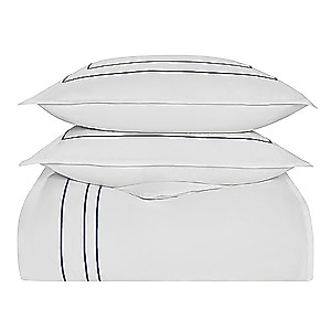 Nautica - Queen Duvet Cover Set, Embroidered Bedding with Matching Shams, Lightweight Home Decor for All Seasons (Alden White, Queen)