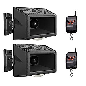 Solar Alarm Light with Motion Detector，Solar Strobe Light Remote Controller 129db Loud Sound Siren for Backyard, Patch, Farm, Garage (2-Pack)