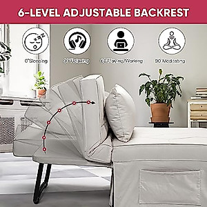 Sofa Bed, Convertible Chair, 4 in 1 Multi-Function Folding Ottoman, Couch Bed with Adjustable Backrest, Couch Bed for Living Room, Apartment, Office, Modern, Linen, White
