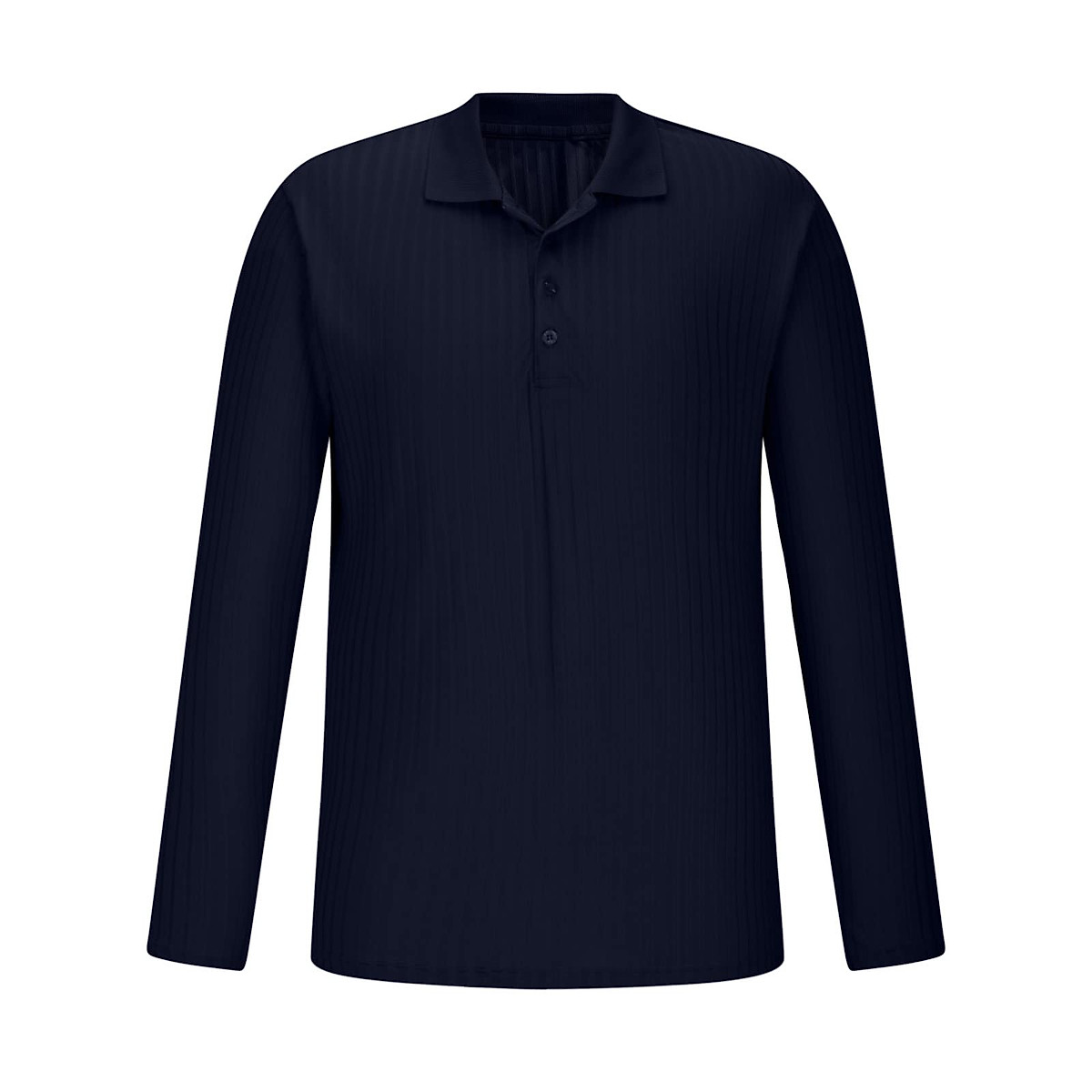 MEOILCE Long Sleeve Knit Polo Shirts Mens Slim Fit Casual Basic Button Up T-Shirt Fashion Stretch Ribbed Golf Shirts Navy
