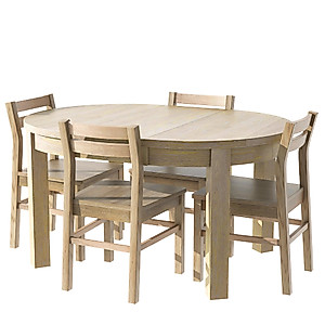 Merax Round Dining Table Set for 4, Extendable Wood Frame with Drawers and Wooden Chairs, Built-in 16" Removable Leaf, Natural