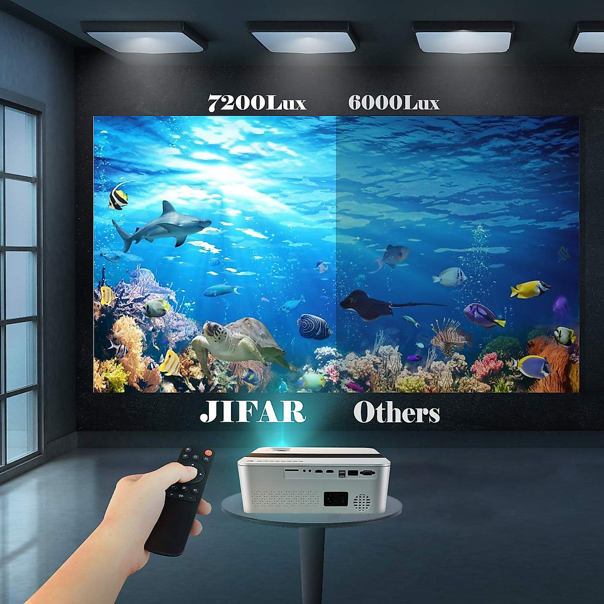 JIFAR HD Projector with WiFi and Bluetooth, 5G WiFi Native 1080P 12000L Outdoor Projector Support 4K 450" Display, Mini Portable Movie Projector, for PPT, Dolby, TV, VGA, Laptop, iOS & Android Phone
