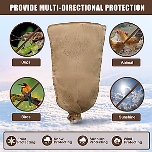 3 Pack 24″ × 40″ Reusable Warm Burlap Winter Plant Cover Bags with Drawstring Burlap Plant Covers Freeze Protection Large Plant Frost Cloth Cold Freeze Blanket Protecting Fruit Tree Potted Plants