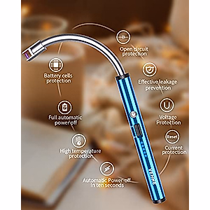VEHHE Candle Lighter, 2 Pack Rechargeable Electric Lighter with LED Battery Display Safety Switch, Flexible Neck USB Lighter for Candles Camping Grill Gas Stoves Cooking (Black and Blue)