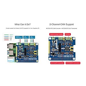2-Channel Isolated CAN Bus FD Expansion HAT for Raspberry Pi, with MCP2518FD CAN Controller and MCP2562FD CAN Transceiver, Supports Original CAN2.0 and CAN FD Protocols, Multi Protection Circuits