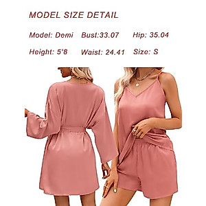 Aokosor Womens 3 Piece Silk Satin Pajamas Sets with Robe Baby Pink Loungewear Birthday Party Outfits L