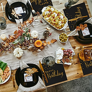 DYLIVeS Happy Birthday Napkins, Black and Gold Foil Dots Napkins Disposable Paper Napkins for Dinner Picnic Cocktail Birthday Party Supplies Decorations for Boy Man, 6.5 x 6.5 Inch (Pack of 50)