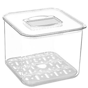 Luxshiny Refrigerator Storage Box Fruit Vegetable Container 1pc Bottom Filter Kitchen Plastic Keeper with Vented Lid, 5.59 * 5.59 * 4.60inch, Ideal for Organization and Food Preservation