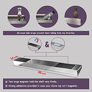 STUTOV Magnetic Stove top Shelf, 30" Length, Magnetic Spice Rack Over the Stove, Oven Shelf for top of Stove, Seasoning Organizer, Kitchen Organizers and Storage (Stainless Steel)