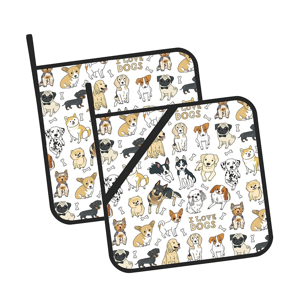 Cute Dogs Pot Holders Set of 2 Kitchen Heat Resistant Potholder for Microwave Cooking Baking Oven End Dishes and BBQ