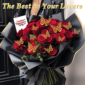 Tetutor Waterproof Flower Wrapping Paper,20 Sheets Bouquet Wrapping Paper Sheets, Floral Wrapping Paper Bouquet With Ribbons 3D Butterflies for Florist Wrap Wedding Birthday