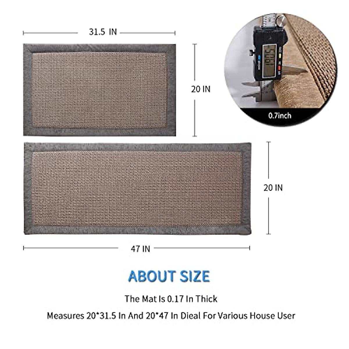 qianyingmeng Kitchen Mat,Kitchen Rugs Non Skid,Anti Fatigue Mats for Kitchen Floor,Kitchen Sink Mats,Kitchen Rugs Washable,Farmhouse Kitchen Rugs,Kitchen Mat Cushioned (W20xL31.5 +W20xL47, Grey)