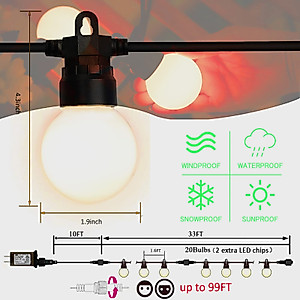ENCHANT Outdoor String Light 43 FT Strand –LED Lights with 20 Bulbs (2 LED Chips Spare), Weatherproof Connectable Hanging for Patio Garden Bistro Café Night Party Decoration Warm White G50-G1