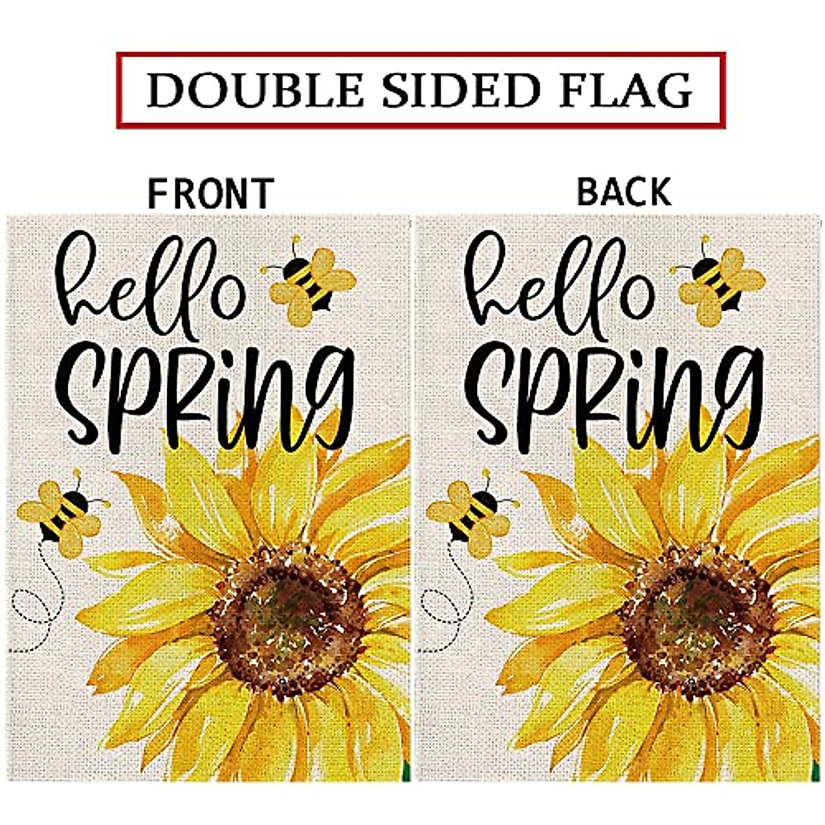 Spring Garden Flag Sunflower Bee Hello Spring Vertical Double Sided Yard Outdoor Decor 12.5x18 Inch