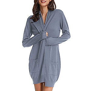 GRACE KARIN Plus Size Long Open Front Cardigans Sweaters for Women(3XL,Grey Blue)