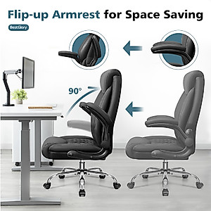 Office Chair, Ergonomic High Back Home Office Desk Chair, Big and Tall Breathable Leather Office Chair with Lumbar Support Flip-Up Armrests, Computer Chair with Rocking Function