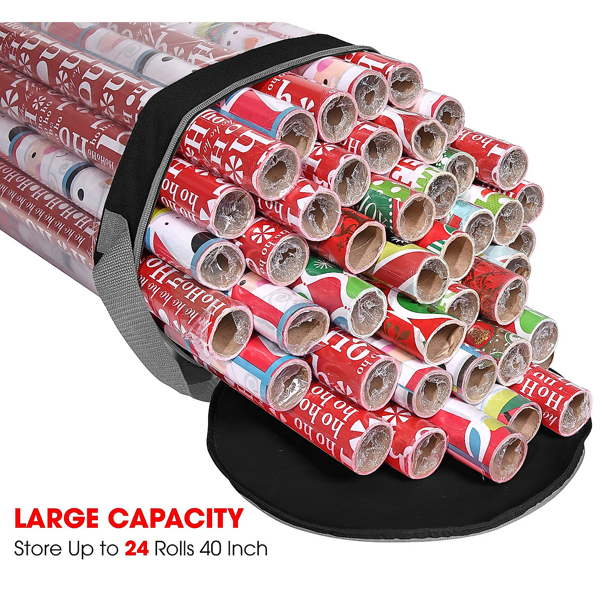 Primode Wrapping Paper Storage Bag | Wrapping Paper Organizer Under Bed for Storing Multiple Rolls of Gift Wrap, 42” Length Container Constructed of Durable 600D Oxford Material (Black)