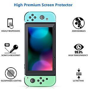 ELIATER Switch Accessories Bundle for Animal Leaf Crossing, Switch Carrying Case with Playstand & Screen Protector & 4 Thumb Grip Caps & Protective Cover & Charging Cable & Pendant