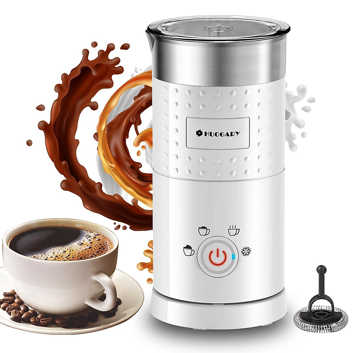 Huogary Electric Milk Frother and Steamer - 4 In 1 Automatic Milk Steamer,300ml/10.1oz Hot& Cold Foam Maker and Milk Warmer For Latte,Cappuccinos,Macchiato,Silent Working,White,120V