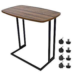 Moncot Side Table C Shaped with Detachable Wheels Arc Corner,Wooden End Table Anti-Scratch Tabletop, Metal Frame TV Tray for Sofa Couch Living Room Bedroom (Walnut Color)