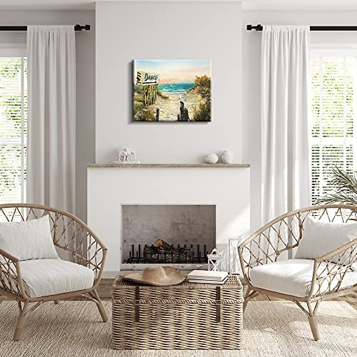 Beach Canvas Wall Art Coastal Ocean and Seabird Wall Artwork Beach Theme Seascape Modern Home Bathroom Decor Framed Ready to Hang (Beach, 12" x 15")