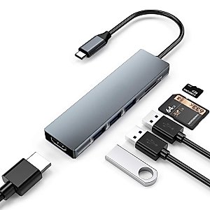 USB C HDMI Adapter for MacBook Pro 2016/2017, 6 in 1 USB-C to HDMI Output, SD+MicroSD Card Reader and 3-Ports USB 3.0