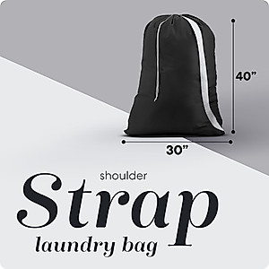 Shoulder Strap Laundry Bag - Drawstring Locking Closure, Durable Nylon Material, Large Capacity, Heavy Duty Stitching, Hands Free Carrying, Perfect for Laundromat or College Dorm. (Black | 30" x 40")