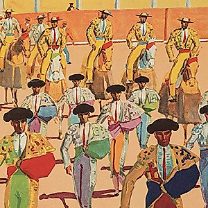 Set of two (2) Spanish Air Lines Travel Poster Prints - Fiesta de Toros Bullfighting Festival in Spain circa 1950 - each measures 12 x 16 inches