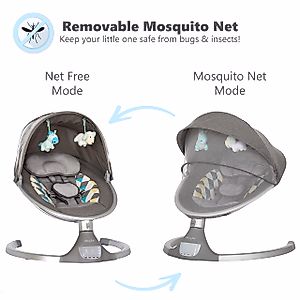 Dream On Me Zazu Baby Swing, Baby Swing for Infant, 5 - Swinging Speed, Two Attached Toys, Bluetooth Enabled and Remote Control, Grey and Blue